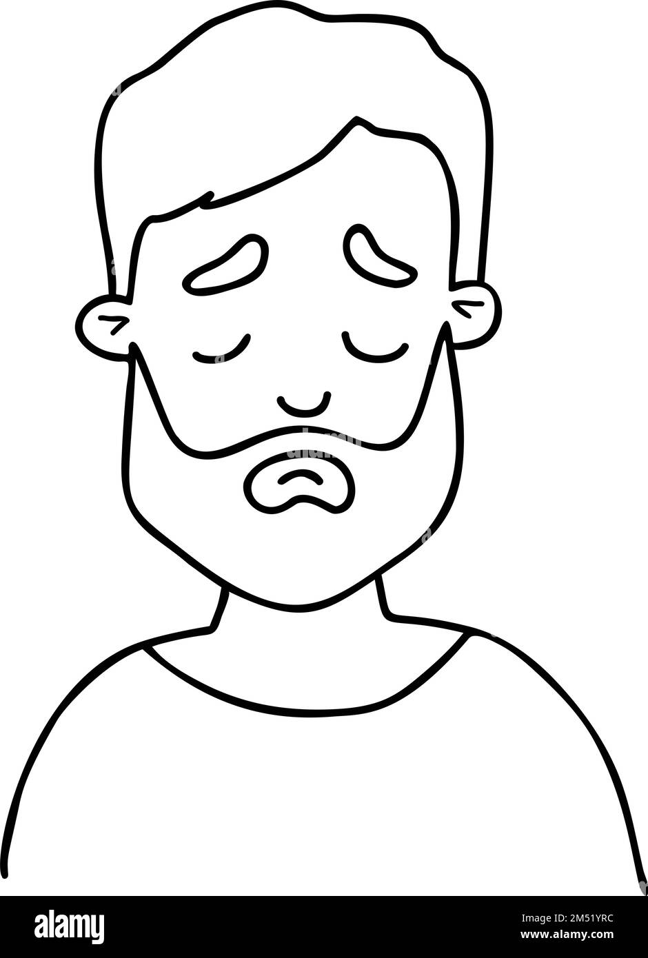 Male face. Portrait of sad bearded man. Vector Outline drawing. Avatar ...