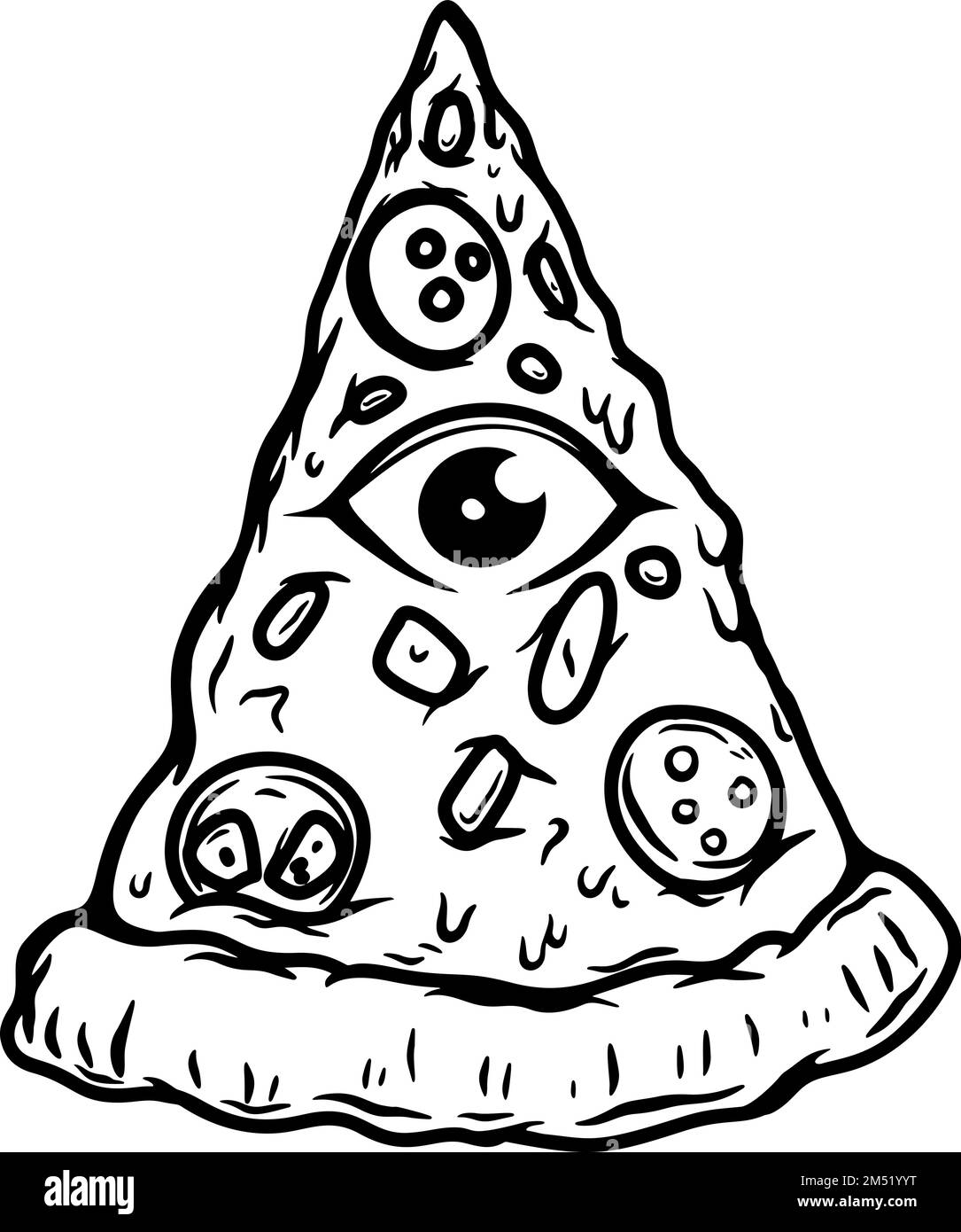 Illustration of pizza slice with eye. Design element for poster, card ...