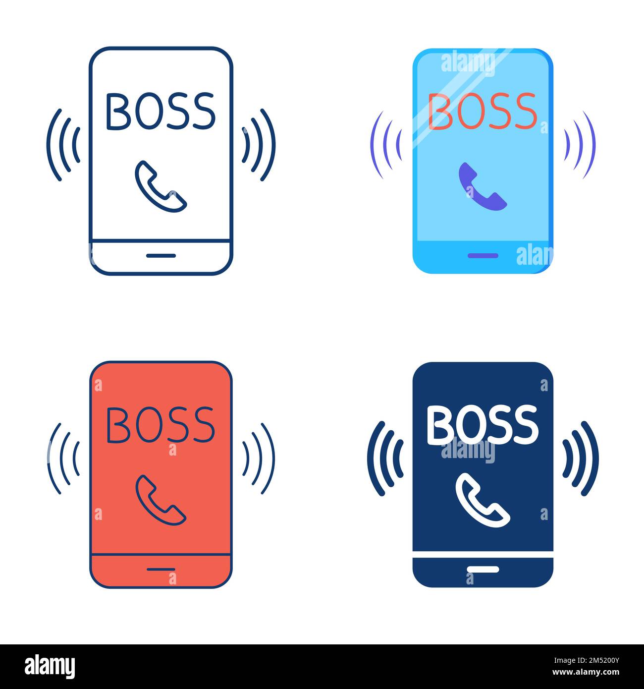 Boss calling icon set in flat and line style. Mobile phone with answer ...
