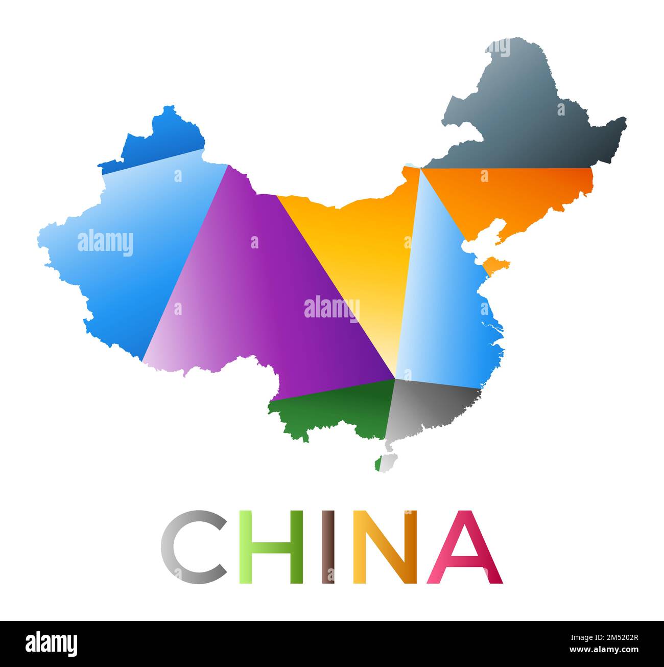 Bright colored China shape. Multicolor geometric style country logo ...