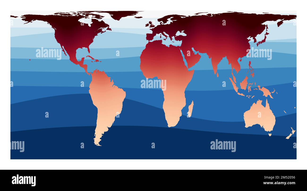 World Map Vector Cylindrical Equal Area Projection World In Red Orange Gradient On Deep Blue