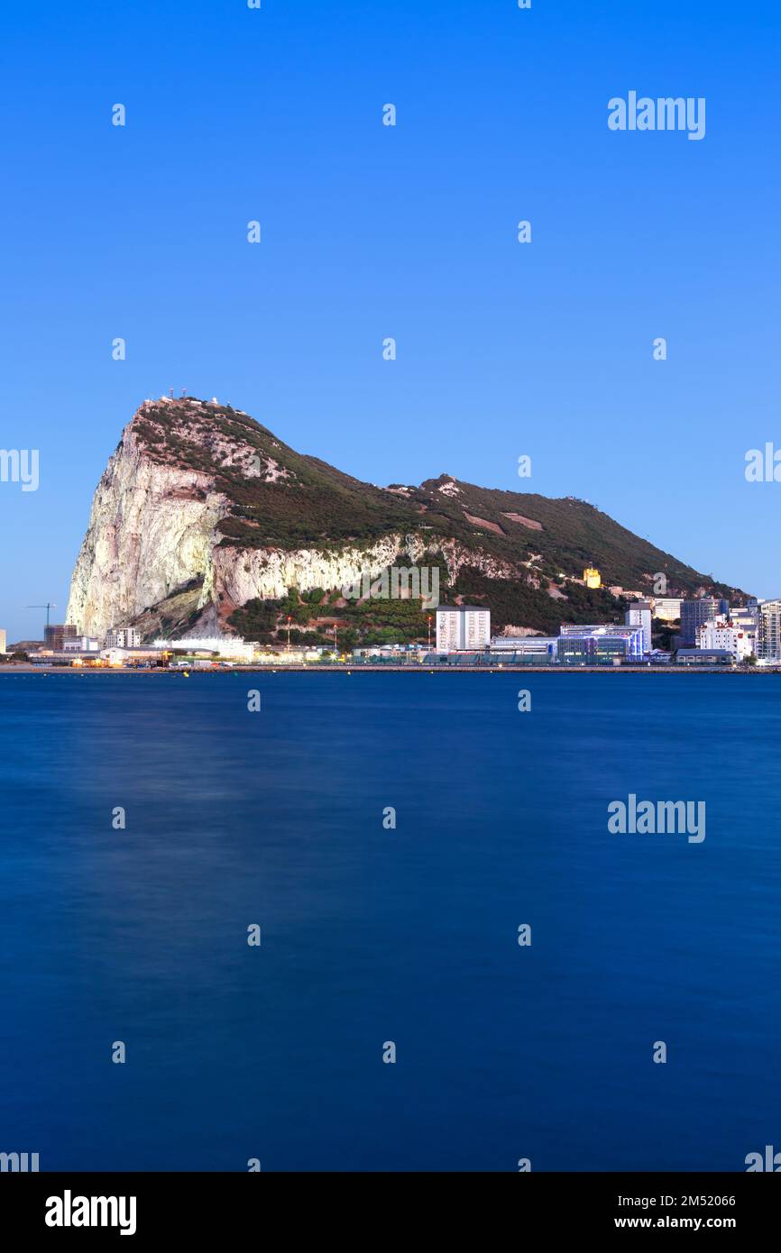 Gibraltar The Rock Mediterranean Sea portrait format twilight blue hour ...