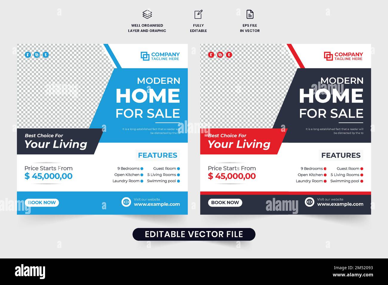 Real estate home selling business social media post vector with blue ...