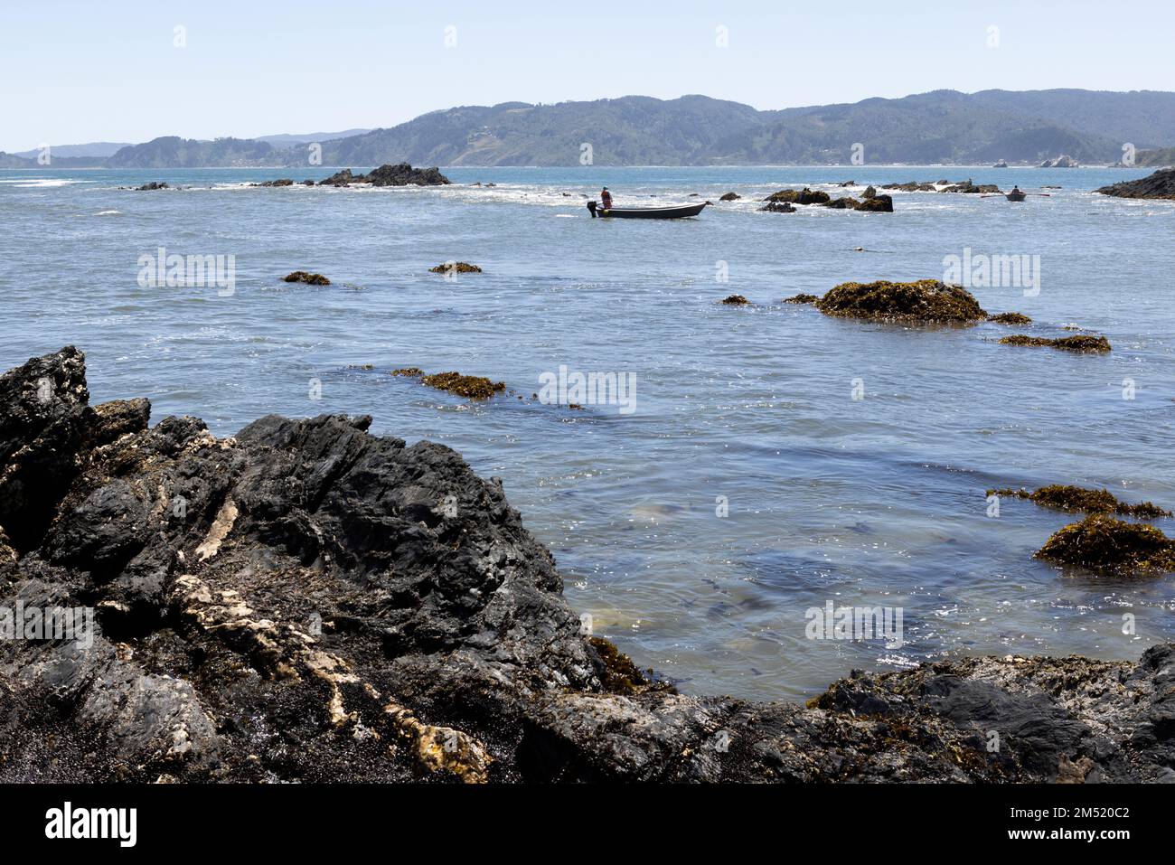 serrated rocks at Isla Maiquillahue in the Pacific Ocean of Chile Stock ...