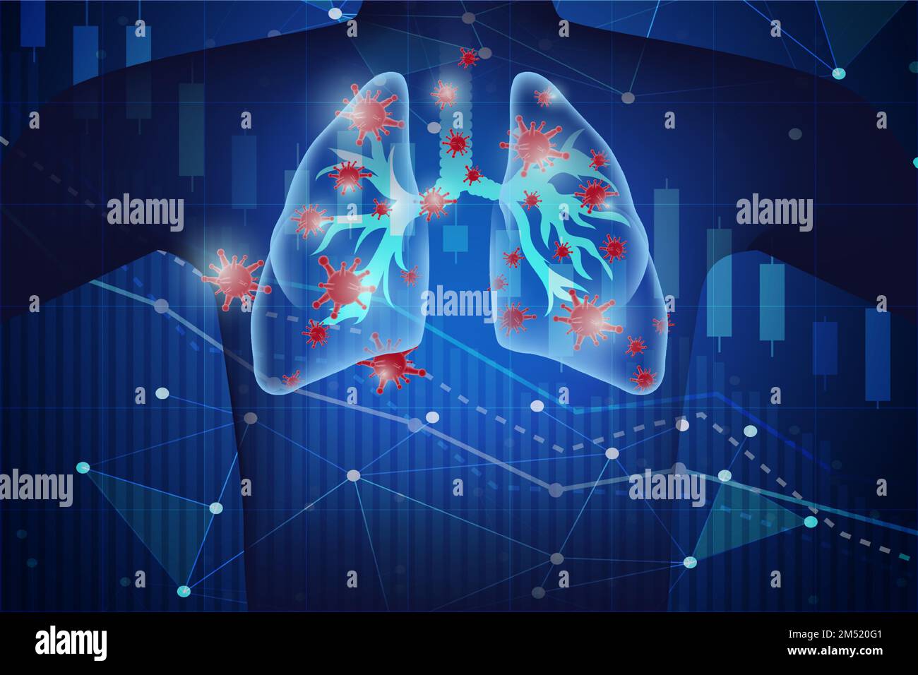 Stock market slump stock chart futuristic with Effects of disease Covid ...