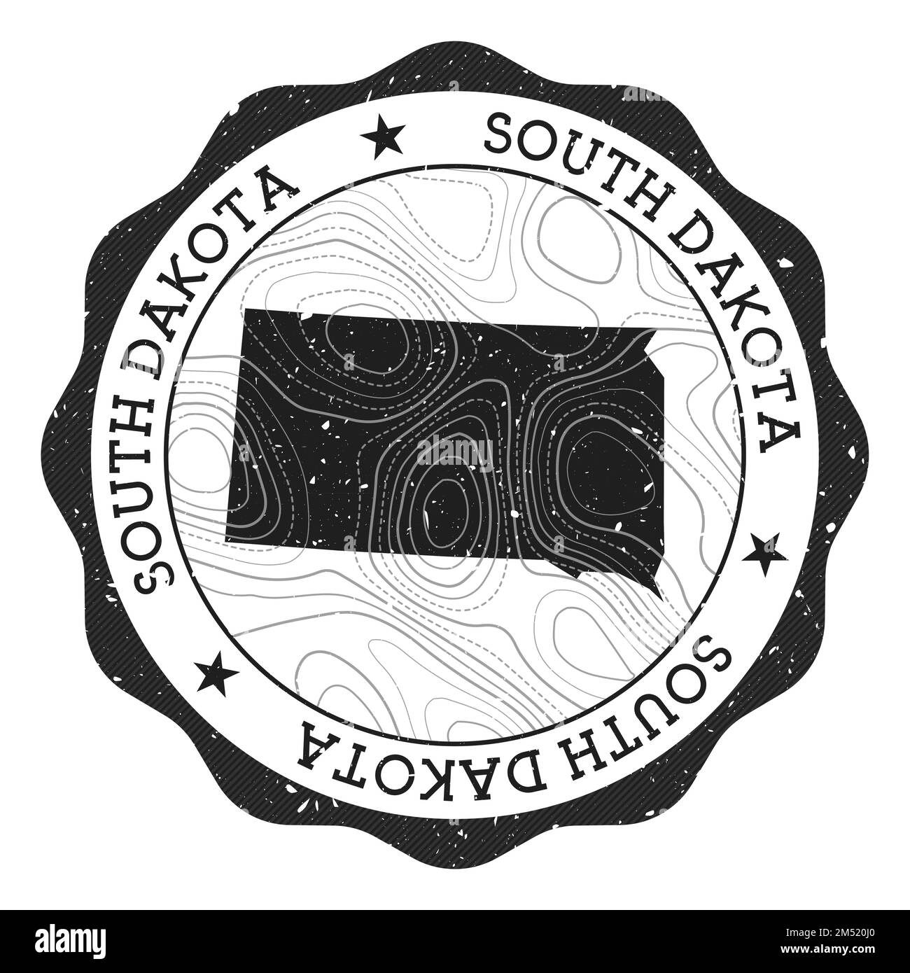 South Dakota outdoor stamp. Round sticker with map of US state with ...