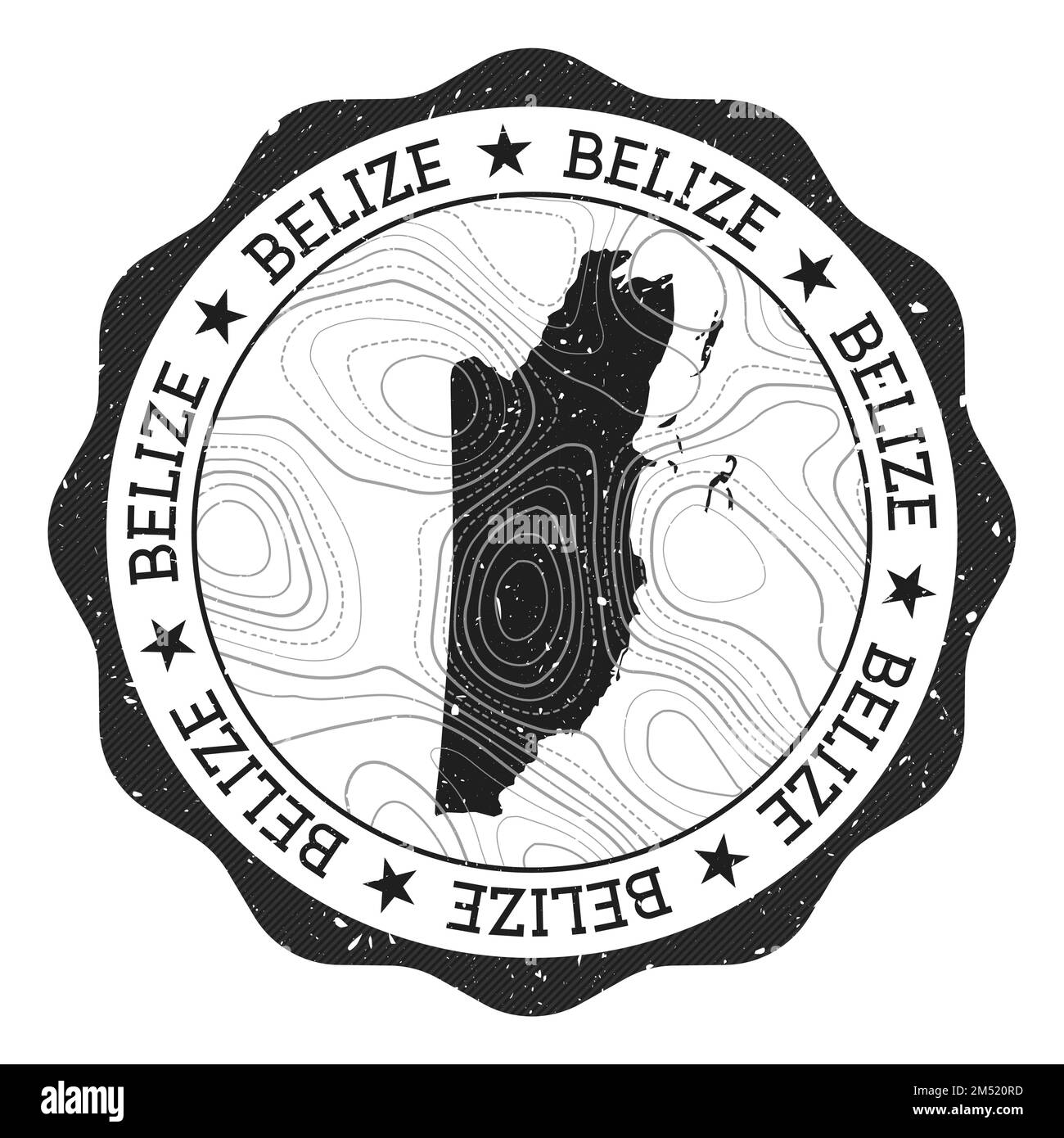 Belize outdoor stamp. Round sticker with map of country with ...