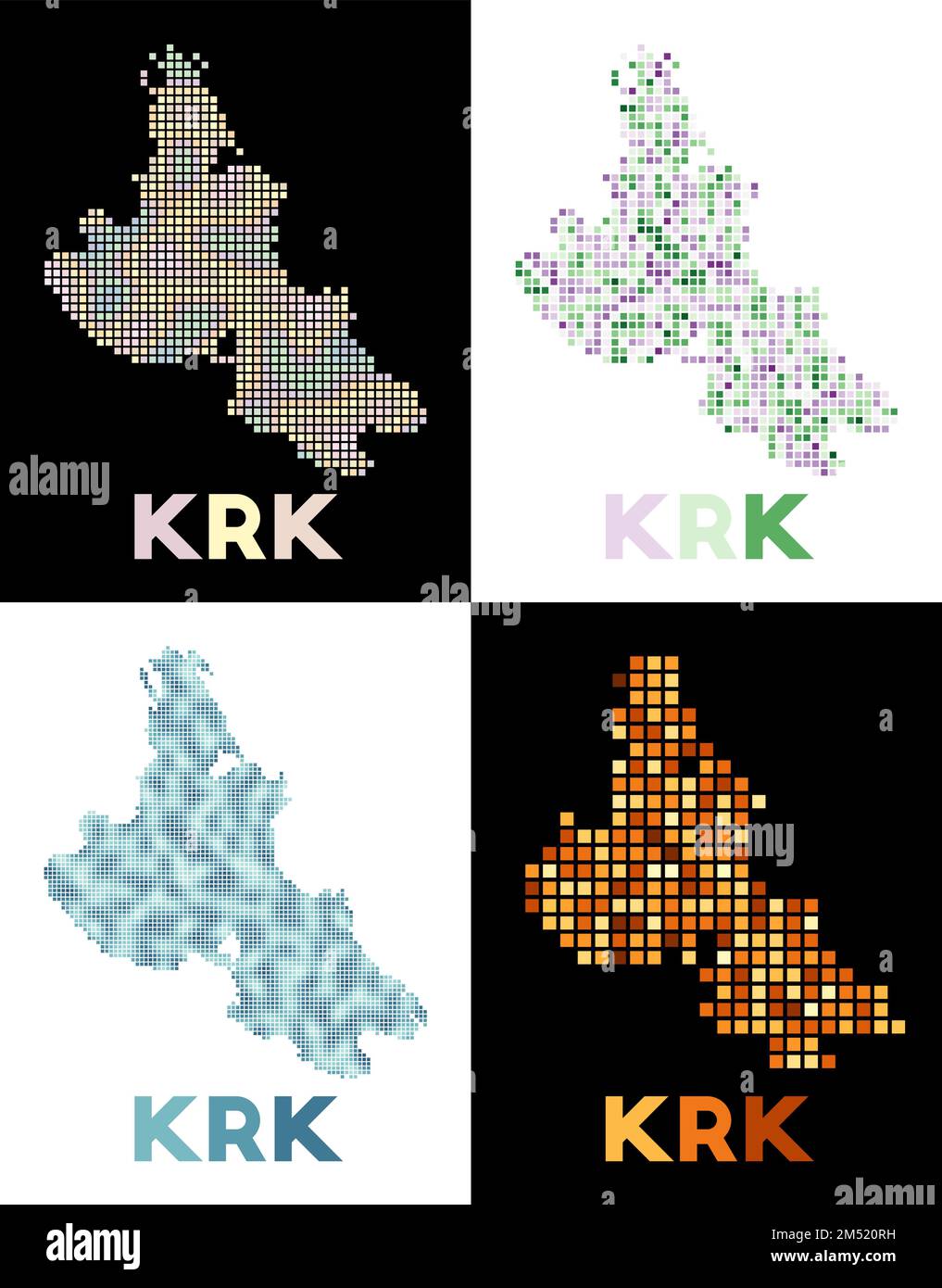 Krk map. Collection of maps of Krk in dotted style. Borders of the ...