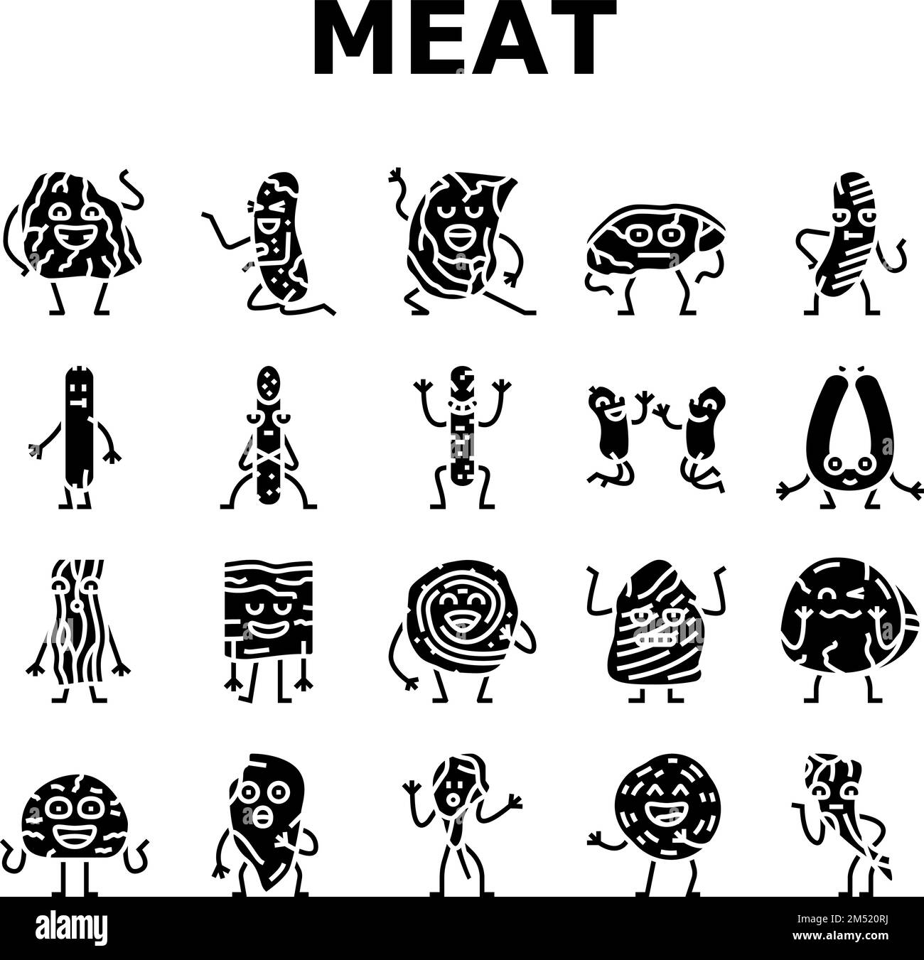 meat character beef food funny icons set vector Stock Vector Image ...