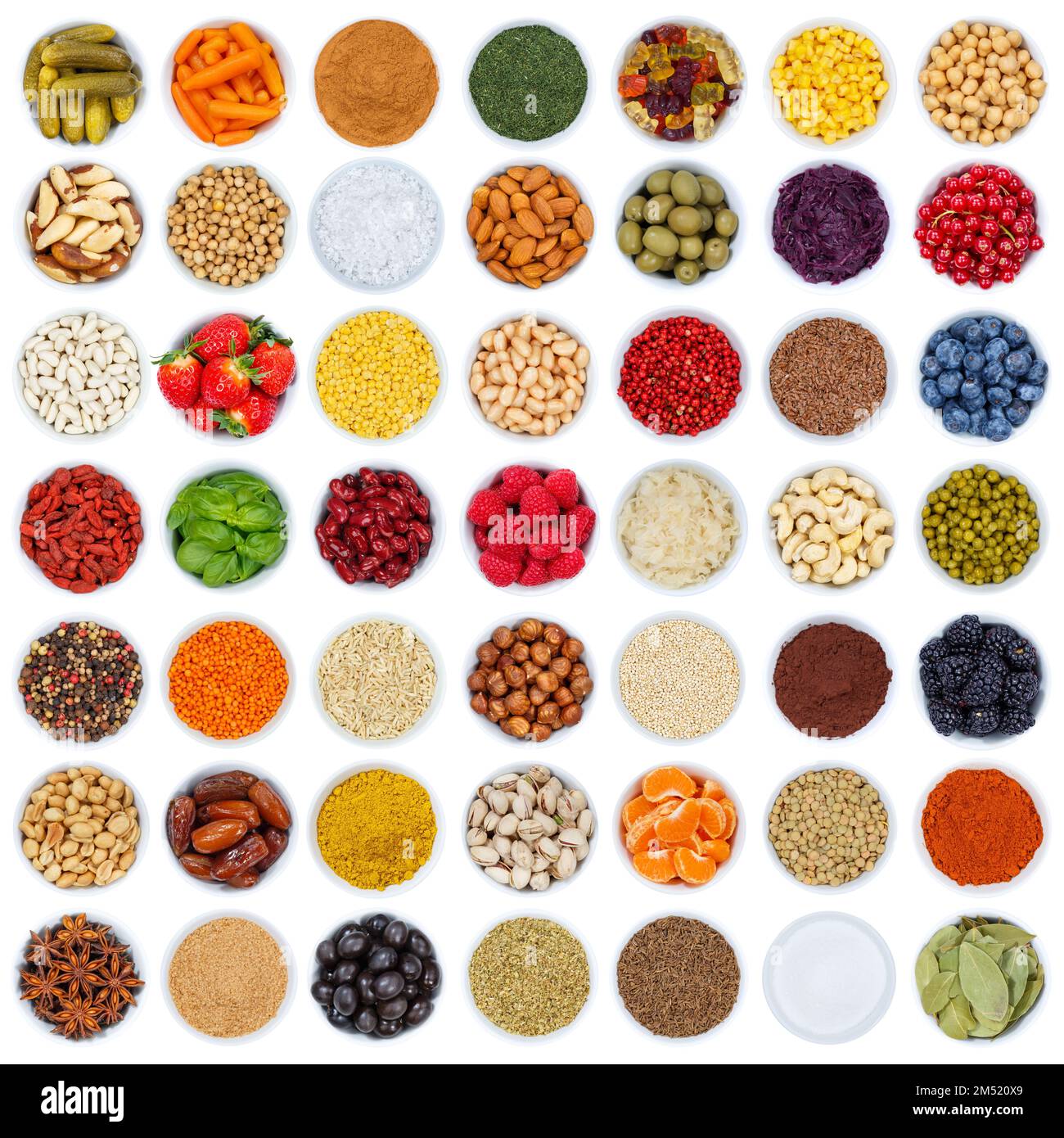 Fruits and vegetables berries spices herbs square sugar from above ...