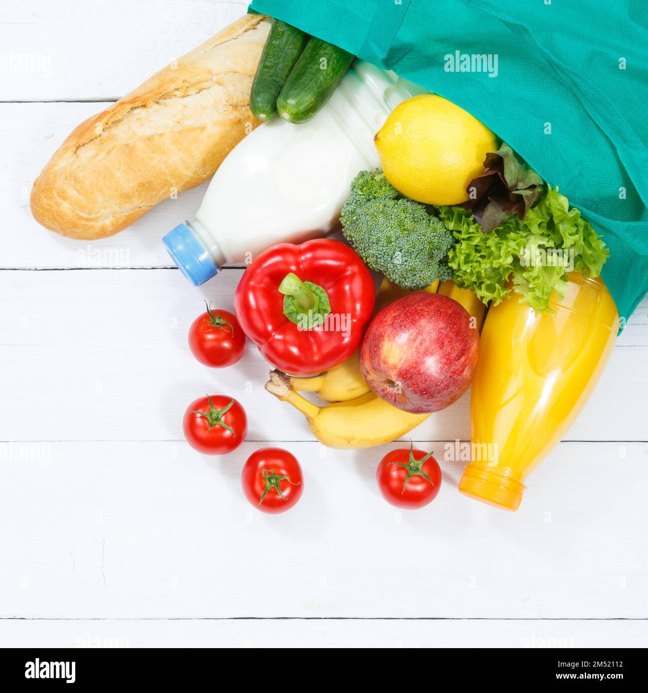 Purchase food purchases fruits and vegetables from above square wooden ...