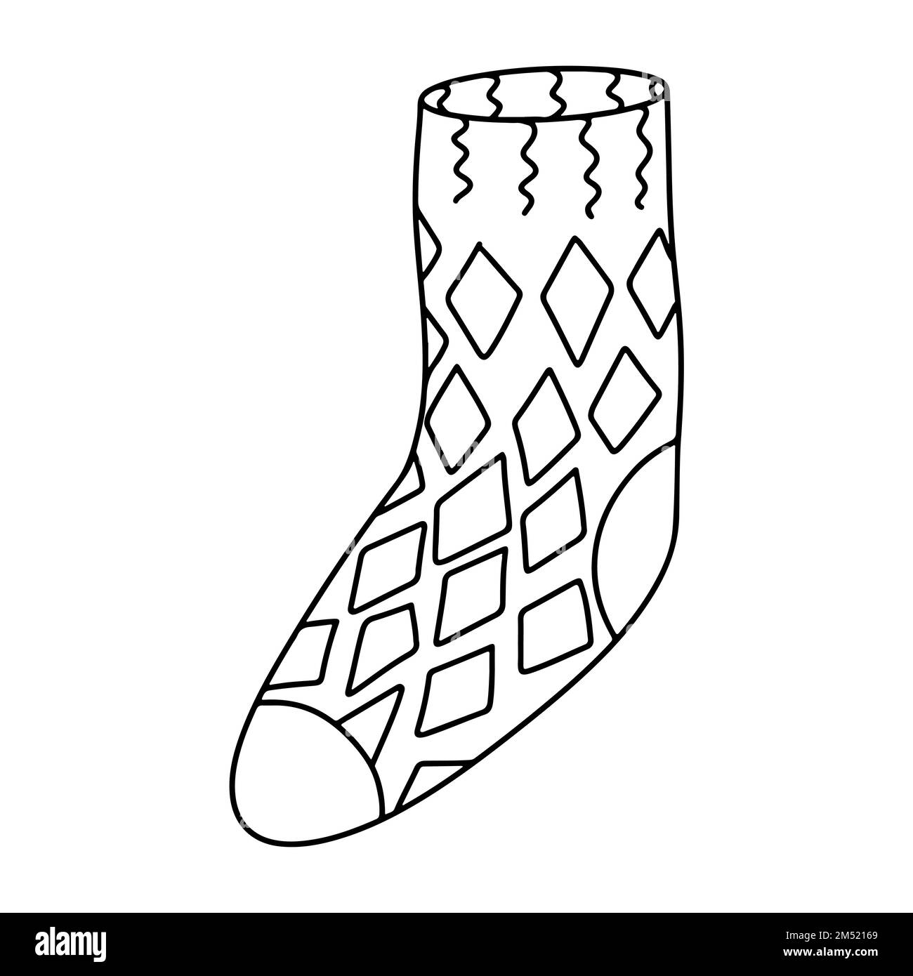 Sock with hearts pattern in hand drawn doodle style. Vector ...