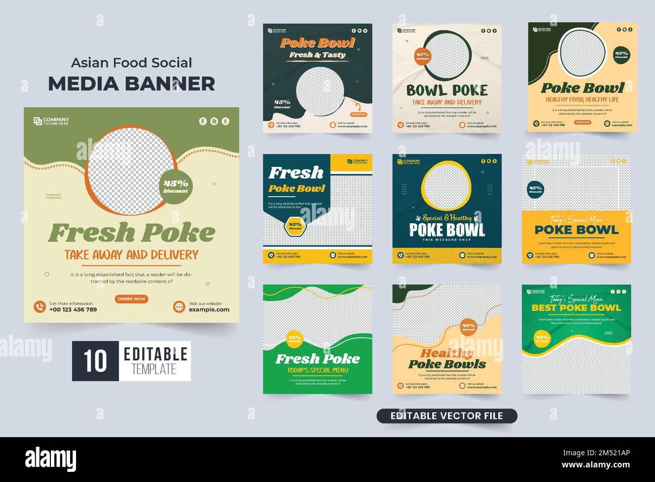 Special food social media promo design collection with green and orange ...