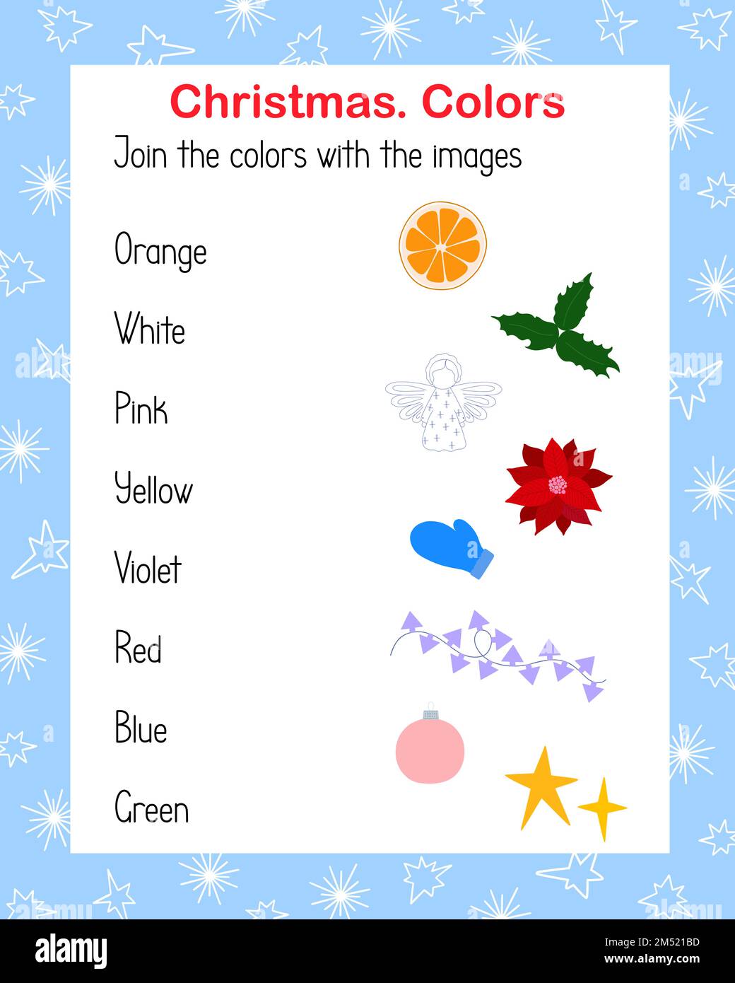 Color names and Christmas elements images matching game vector ...