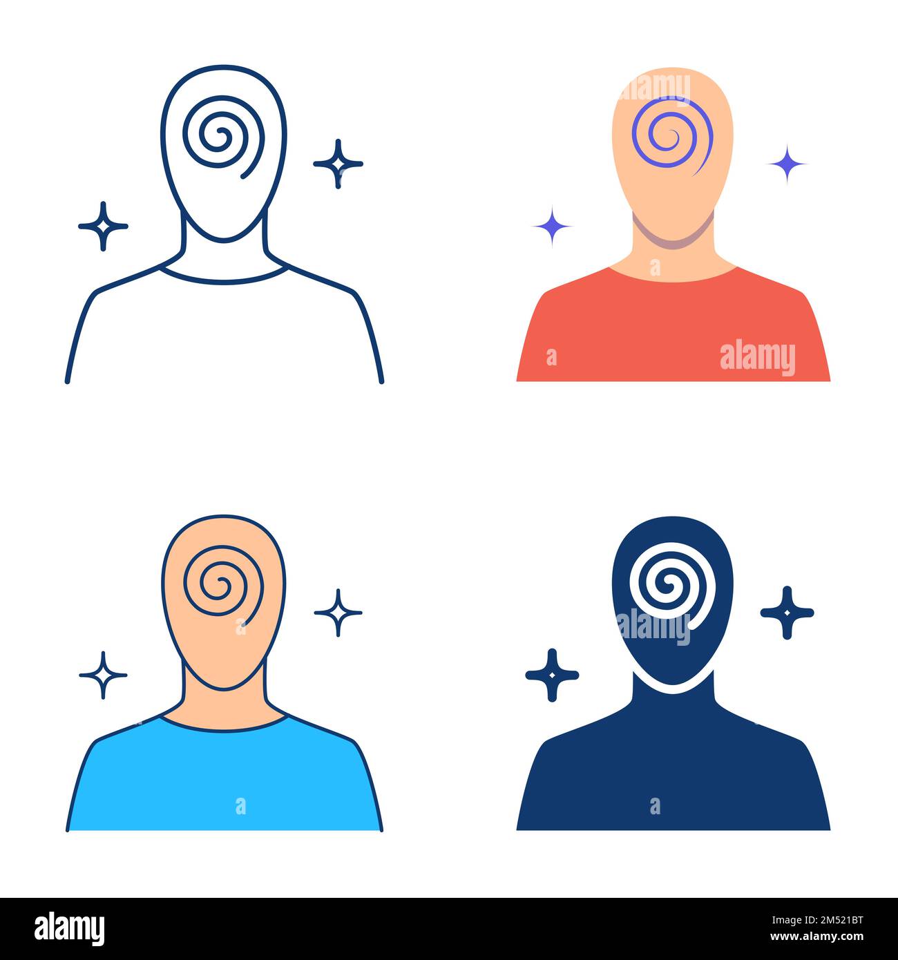 Hypnosis icon set in flat and line style. Hypnotised person symbol ...