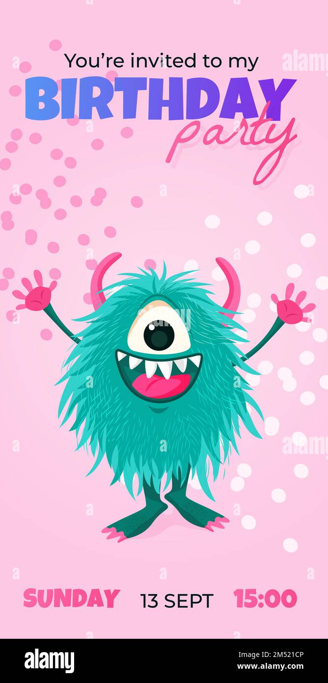 invitation card template with cute cartoon Monster Stock Vector Image ...