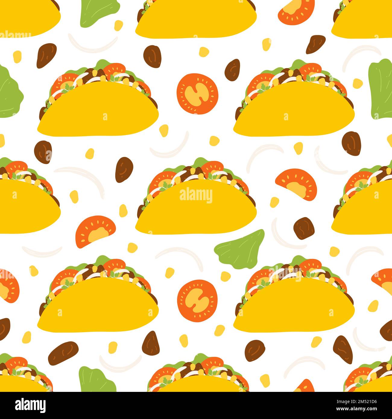 Seamless pattern with taco in flat style. Vector background with ...