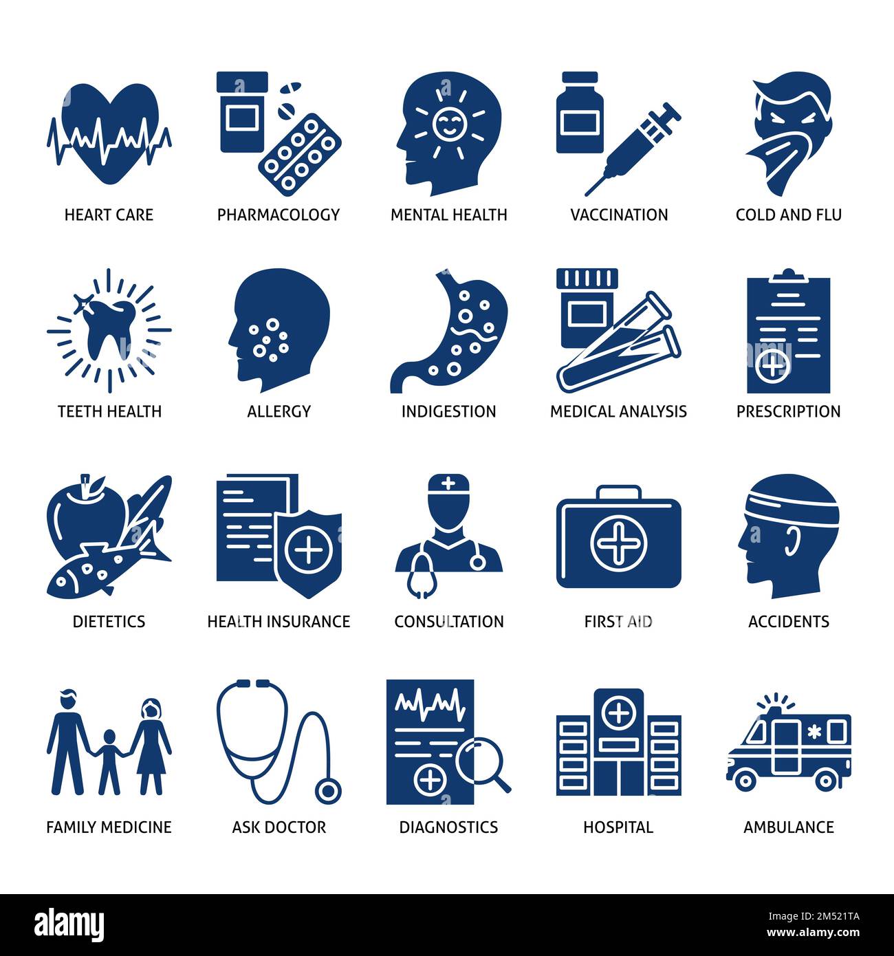 Medicine icon set in glyph style. Medical and healthcare symbols ...