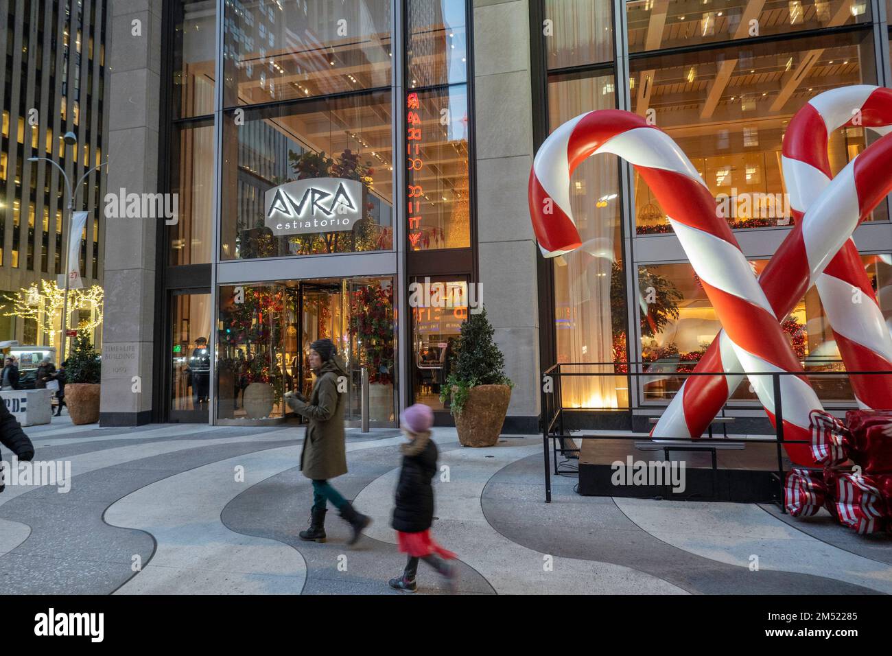 Giant Candy Canes Deck The Plaza In Front Of Avra Estiatorio Restaurant At Rockefeller Center