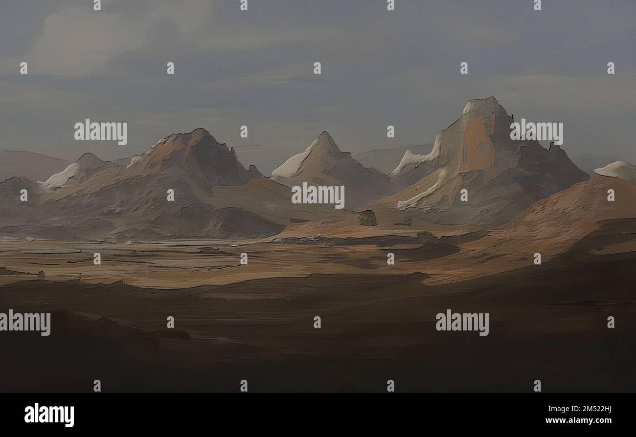 A beautiful illustration of hills on a gloomy day Stock Photo - Alamy