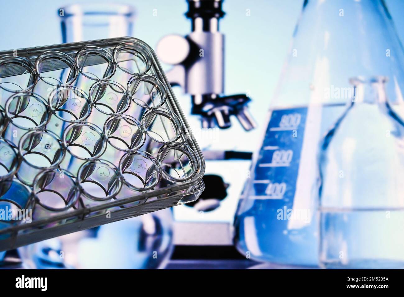 In the biological laboratory. Tablet for cell culture research on the ...