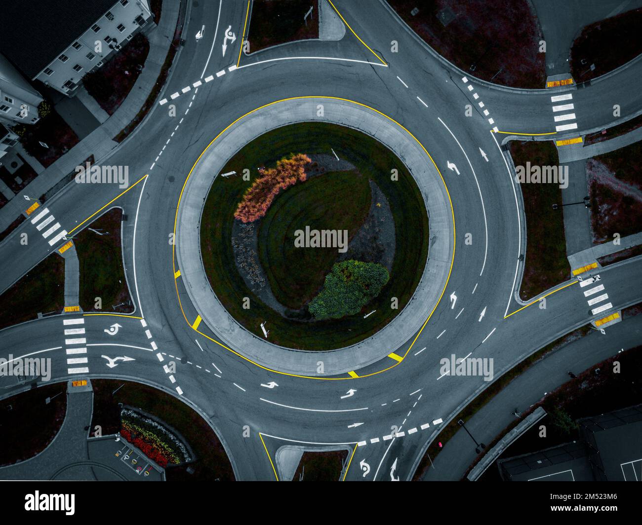 An aerial top view of roundabout road Stock Photo - Alamy