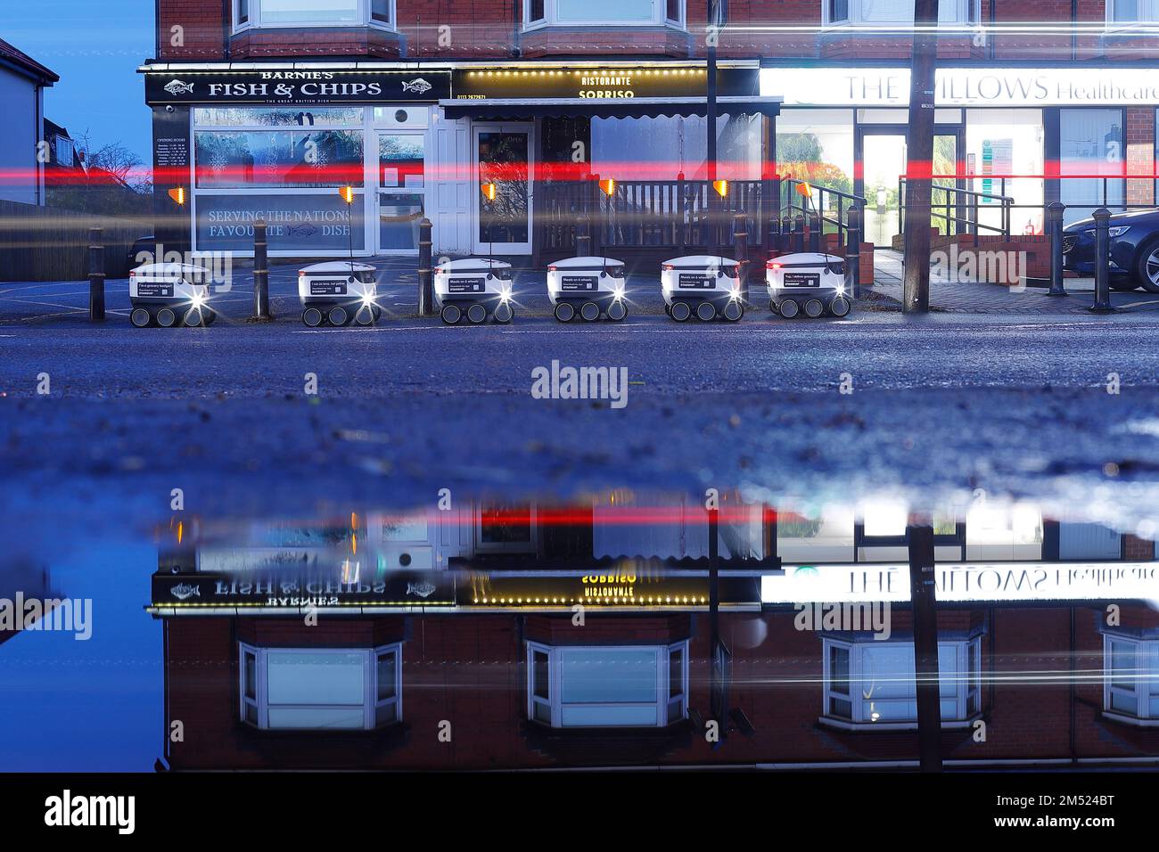 A group of Starship robots prepare to carry out grocery deliveries for ...