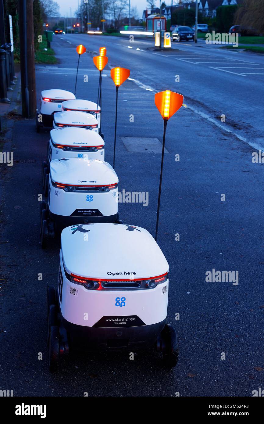 A line of autonomous robots await instructions before carrying out ...