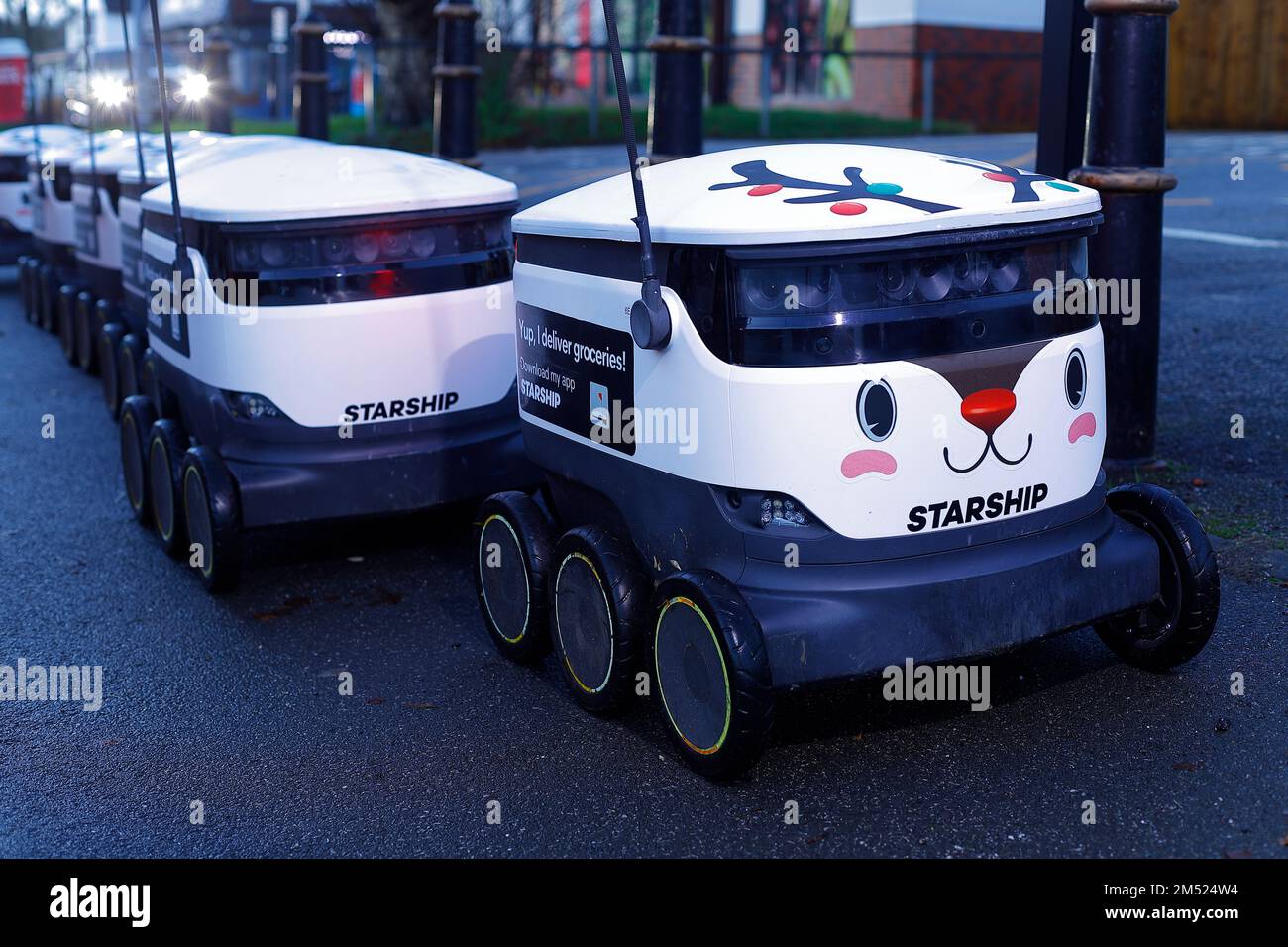A line of autonomous robots await instructions before carrying out ...