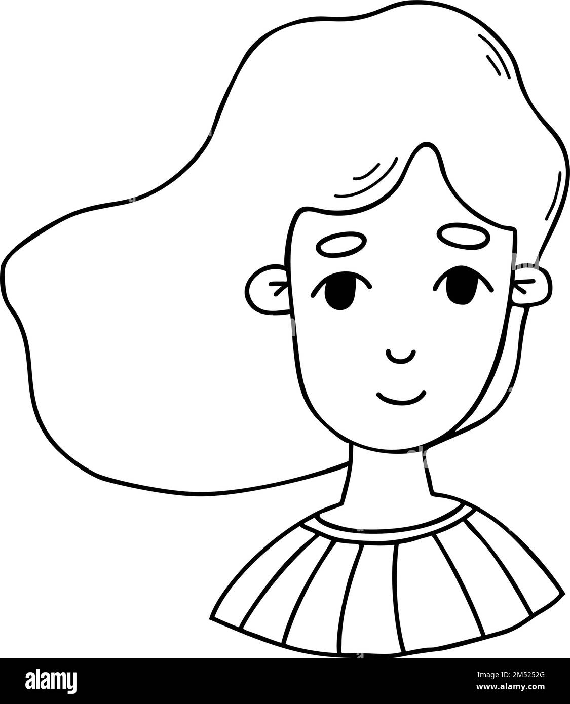 Cute girl with flowing hair. Woman portrait in cartoon doodle style ...