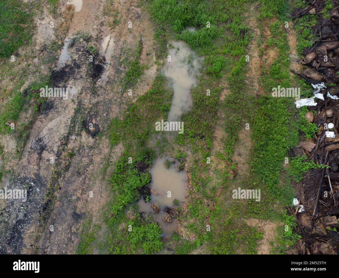 aerial scene of the vacant agriculture land fulls of puddle Stock Photo ...