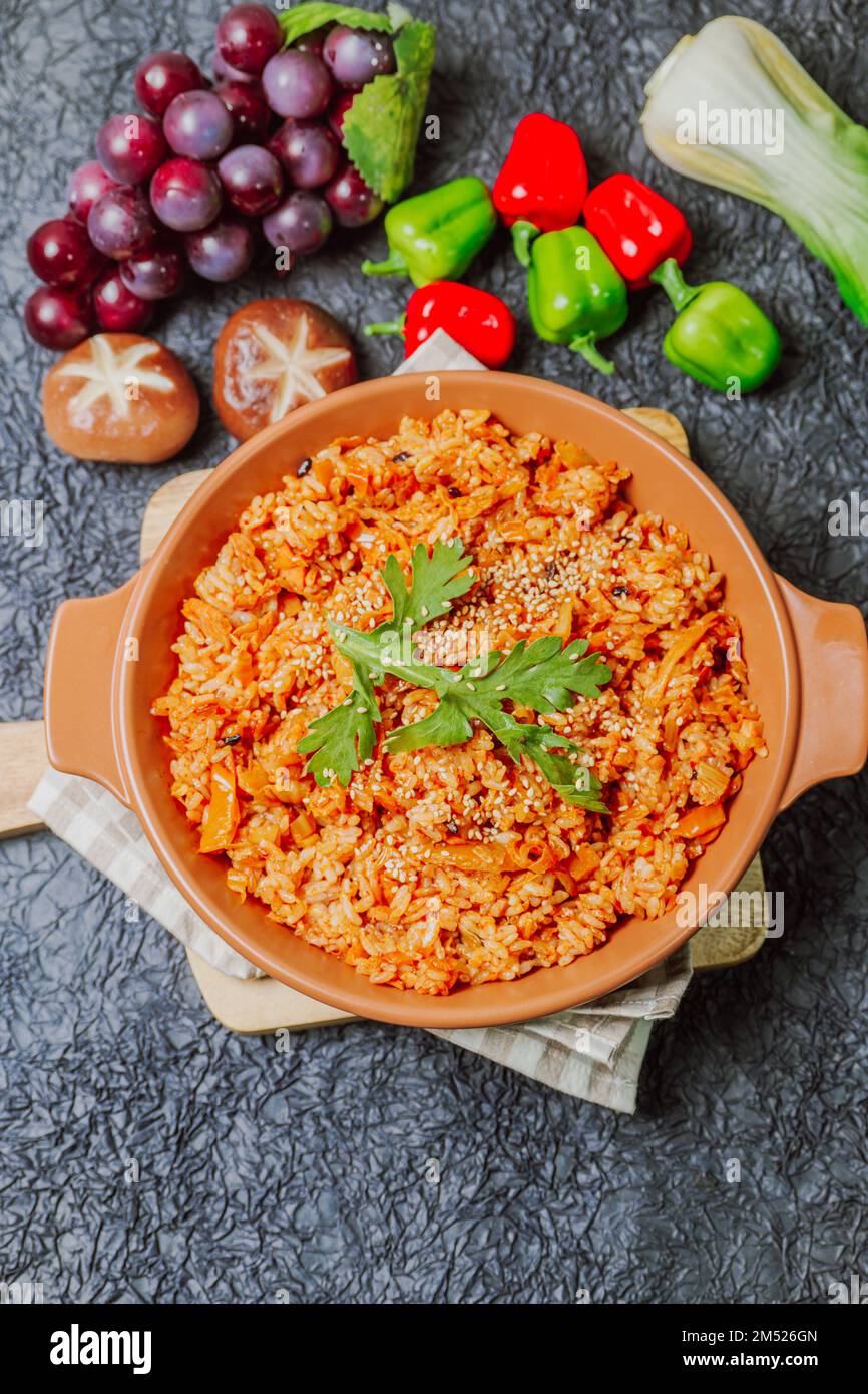 Kimchibokkeumbap, Korean Kimchi Fried Rice : Rice fried with finely ...