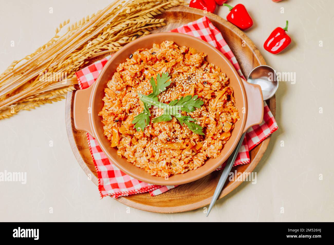 Kimchibokkeumbap, Korean Kimchi Fried Rice : Rice fried with finely ...