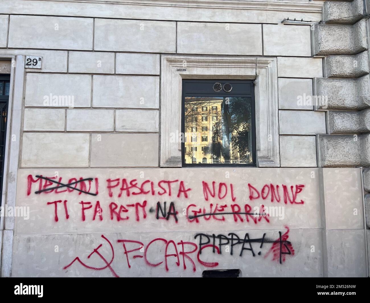 Buildings are marked with graffiti in Rome on Dec. 12, 2022. The marks ...