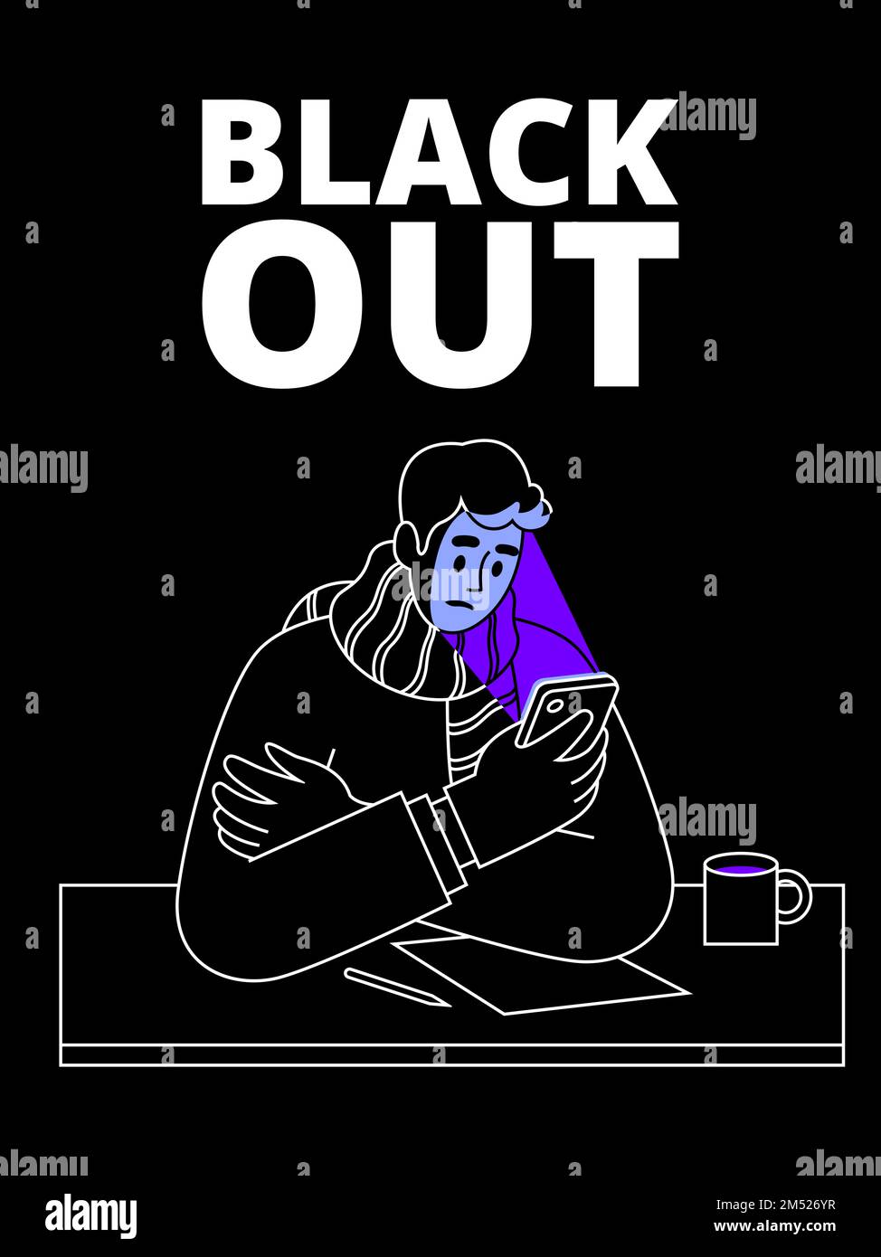 Poster with a man looking at a smartphone on the theme of Blackout ...