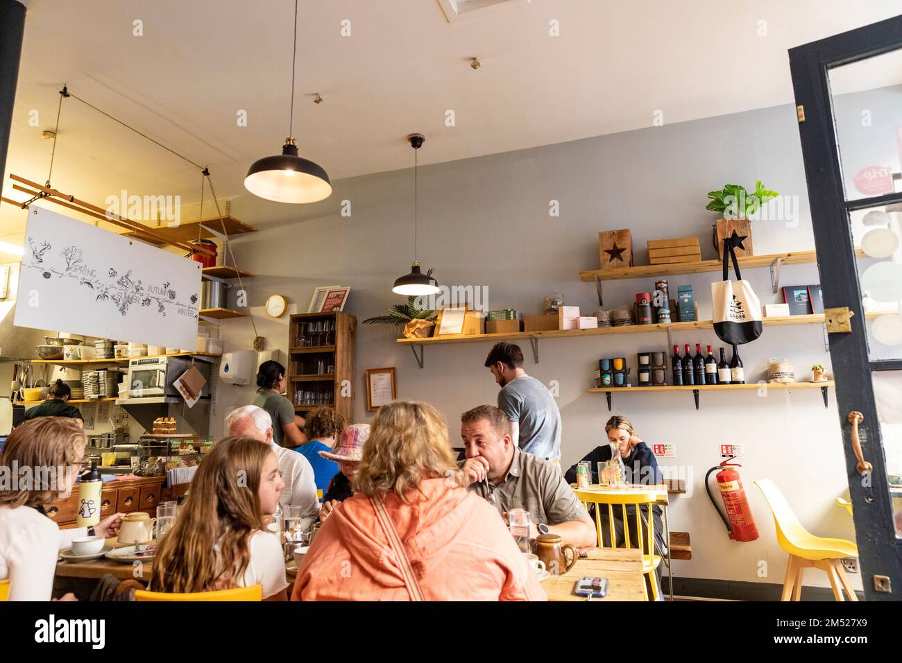Edinburgh cafe, Scotland, people sitting and enjoying breakfast at ...