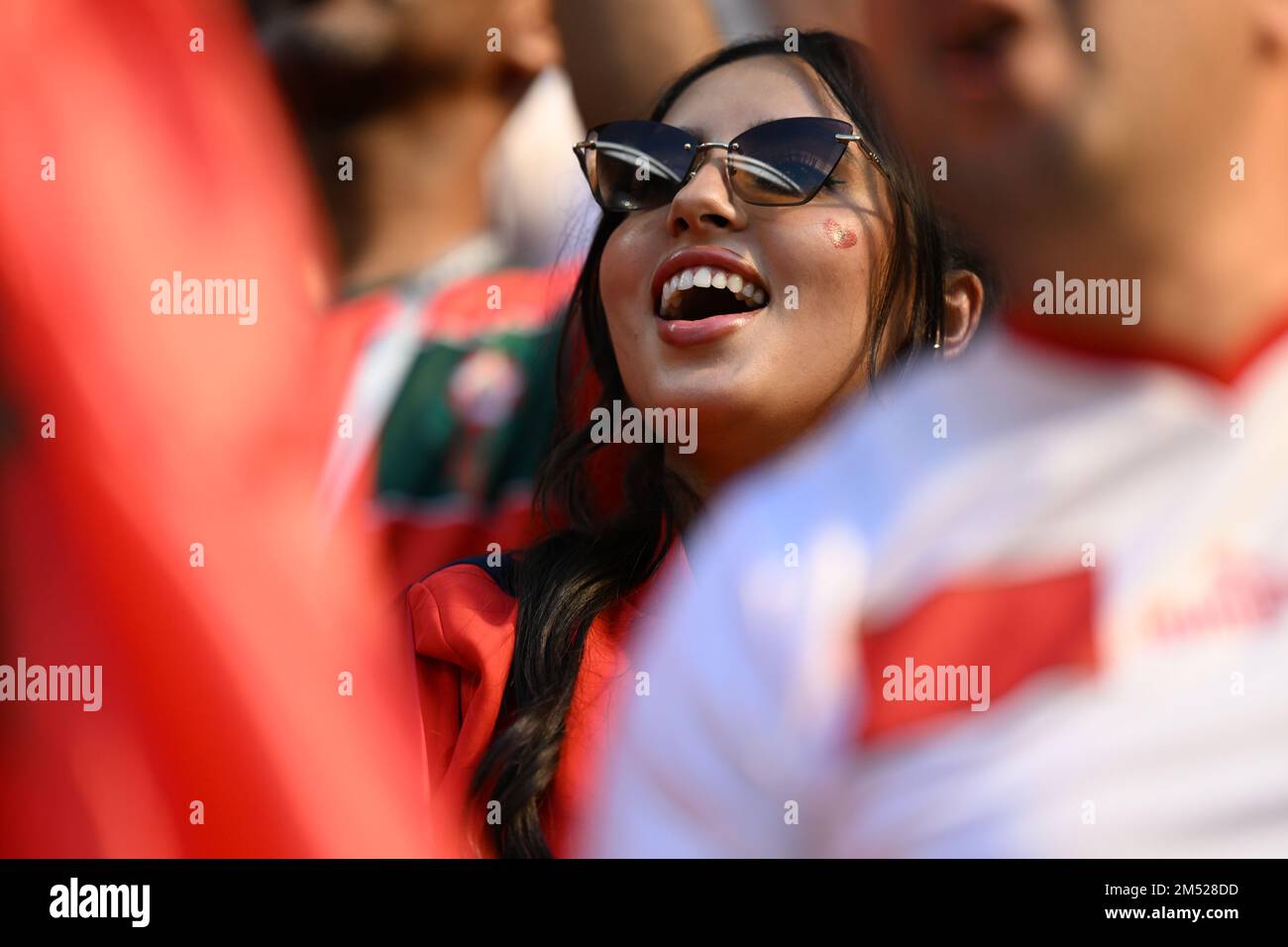 Fans in action during the FIFA 2022 World Cup group match between Morocco v Croatia, Al Bayt ...