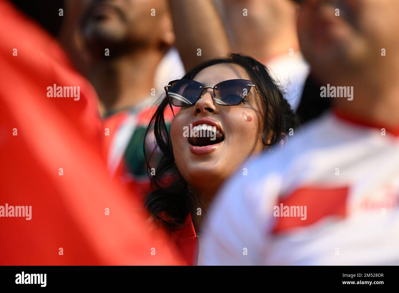 Fans in action during the FIFA 2022 World Cup group match between Morocco v Croatia, Al Bayt ...