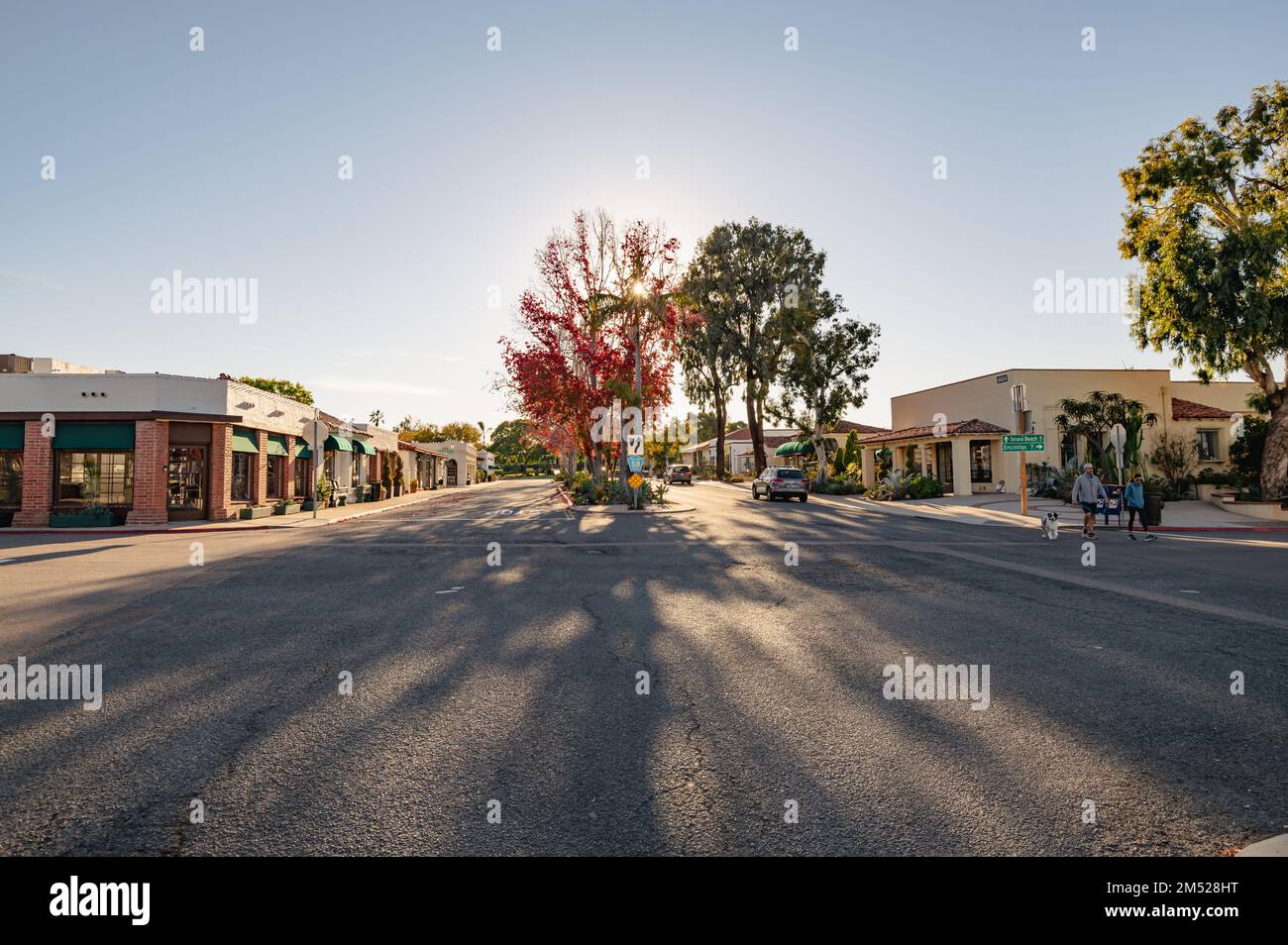 People walk through town on an afternoon in Rancho Santa Fe, California ...
