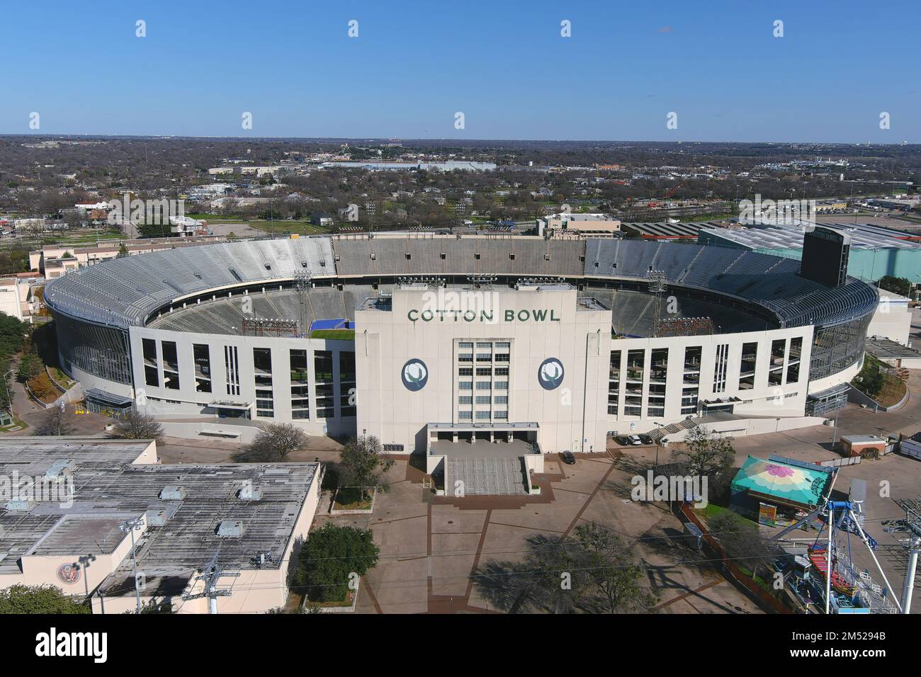 A general overall aerial view of Cotton Bowl Stadium at the State Fair ...