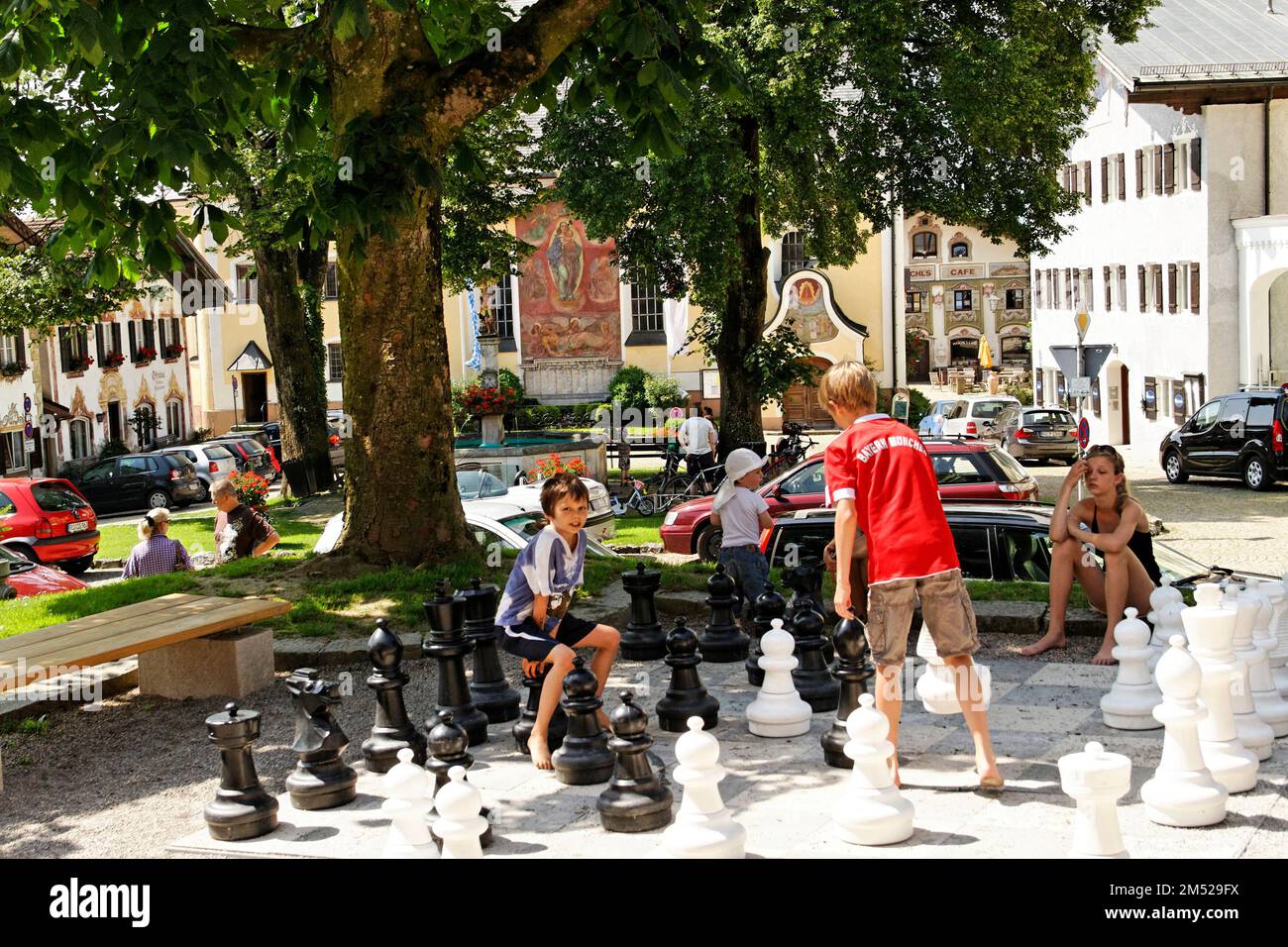 Children playing street Chess Game, Markt Neubeuern, Upper Bavaria ...
