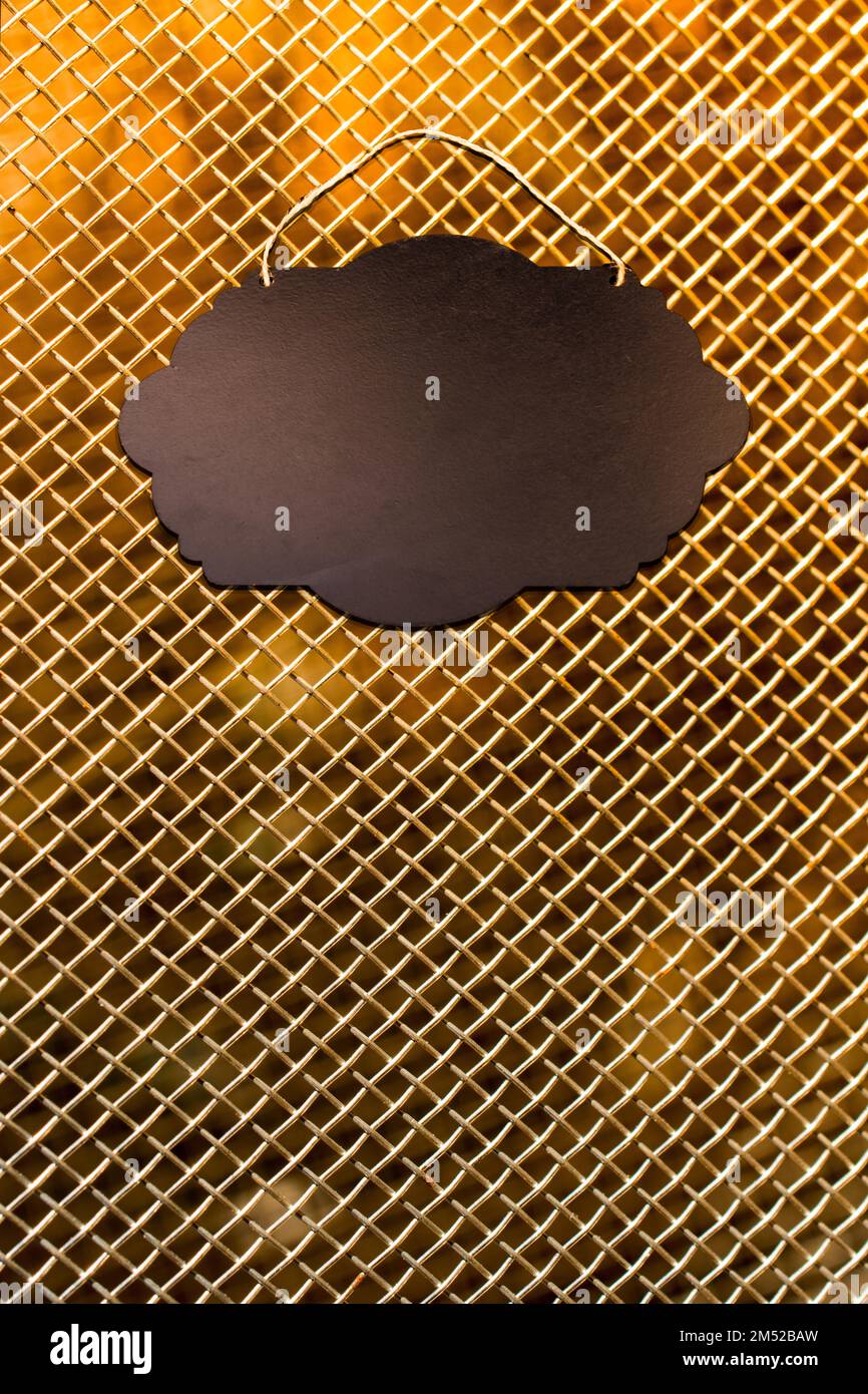 Black Empty Sign Board with string for hanging on wall Stock Photo - Alamy