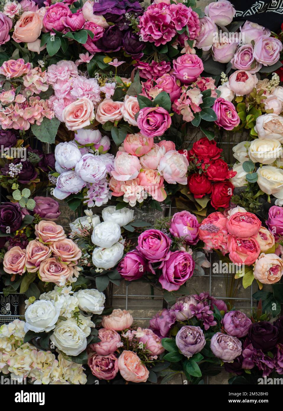 Floral art made of colorful artificial roses in view Stock Photo - Alamy