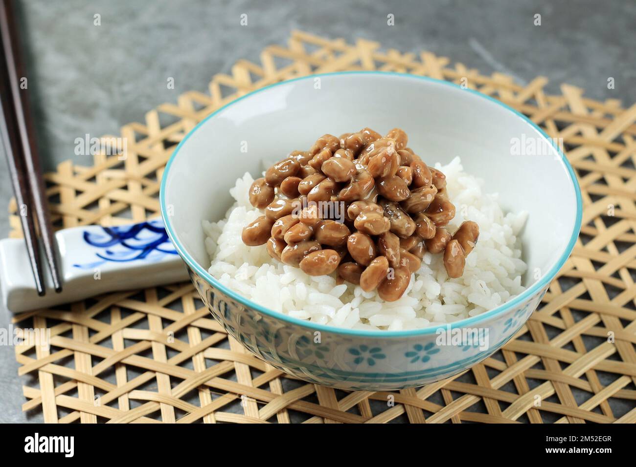 Close Up Natto over White Rice. Natto is Stinky Japanese Fermented Soy ...