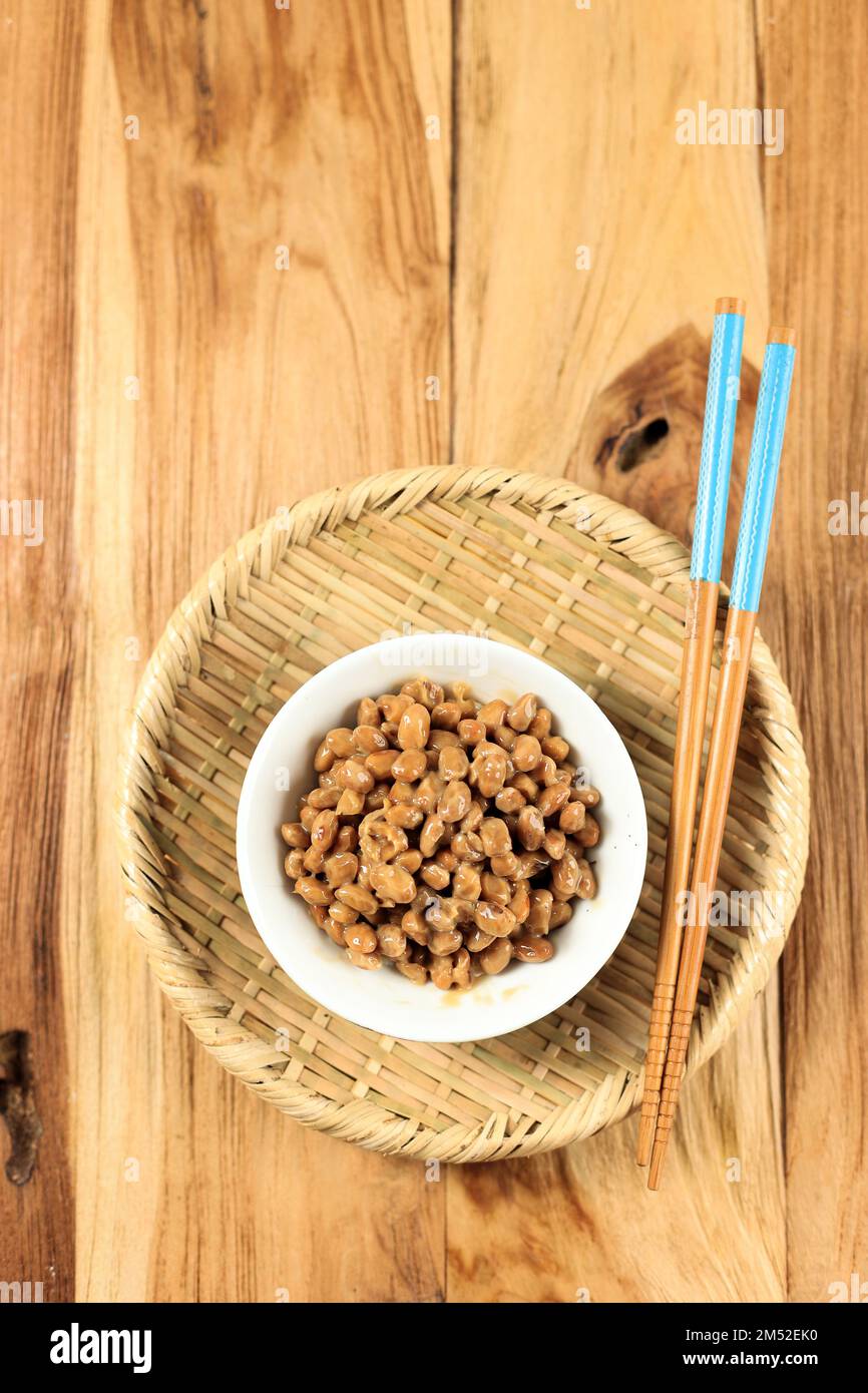 Top View Japanese Natto on Wooden Table. Natto is Stinky Fermented Soy ...