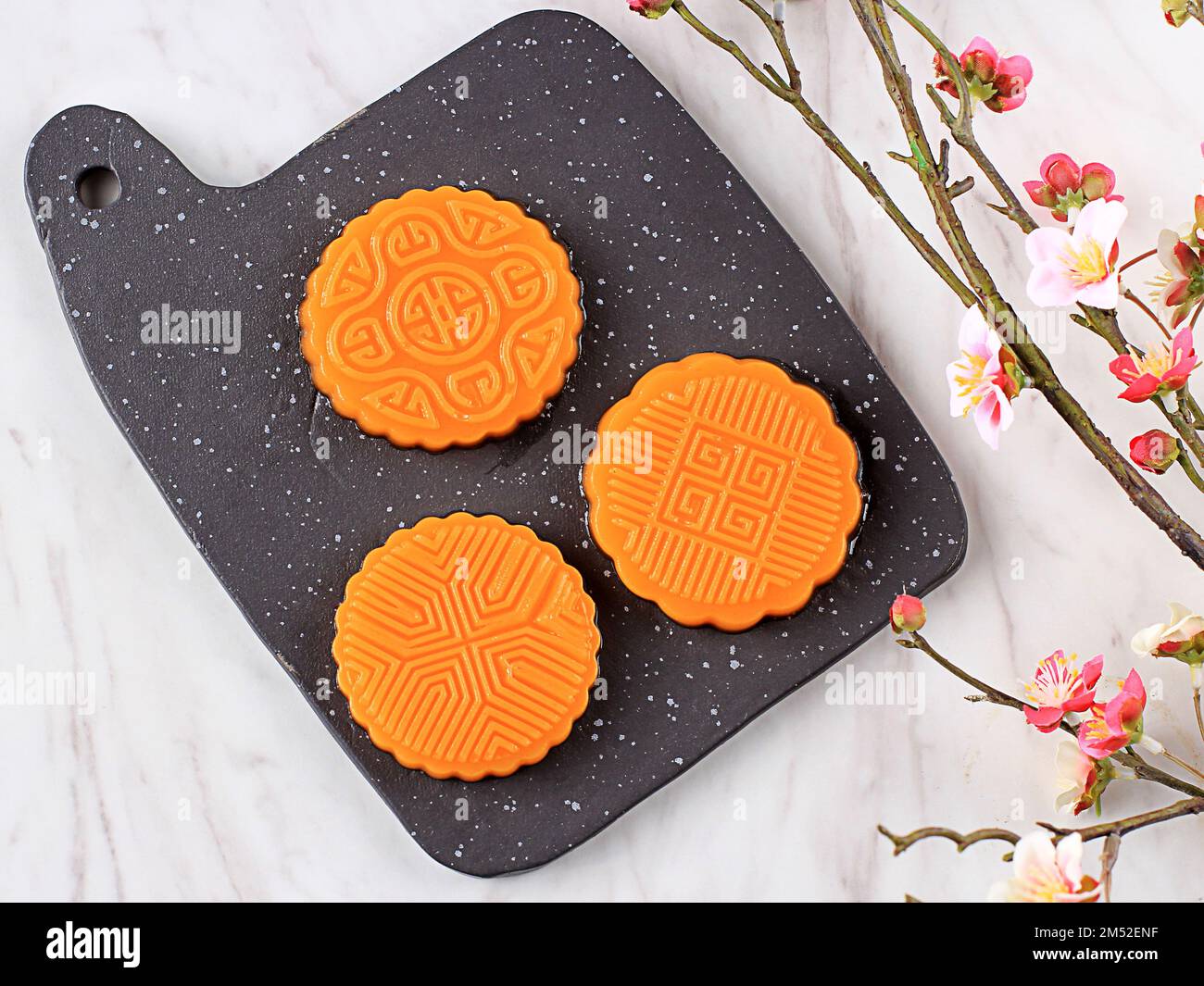 Mooncake Orange Pudding for Mid Autumn Festival, Top View Stock Photo ...