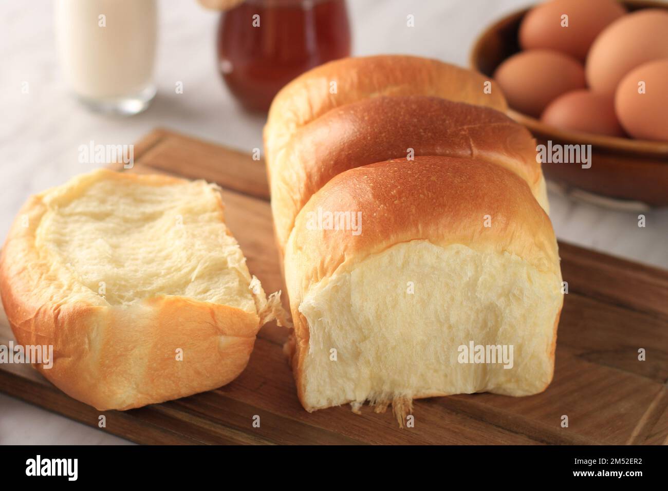 Fresh Baked Japanese Soft and Fluffy Bun White Bread or Hokkaido Milk ...