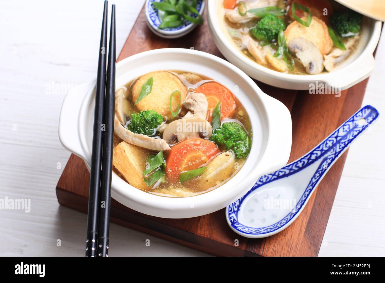 Homemade Top View Sapo Tahu on a Chinese Bowl, Eat with Chopstick and ...
