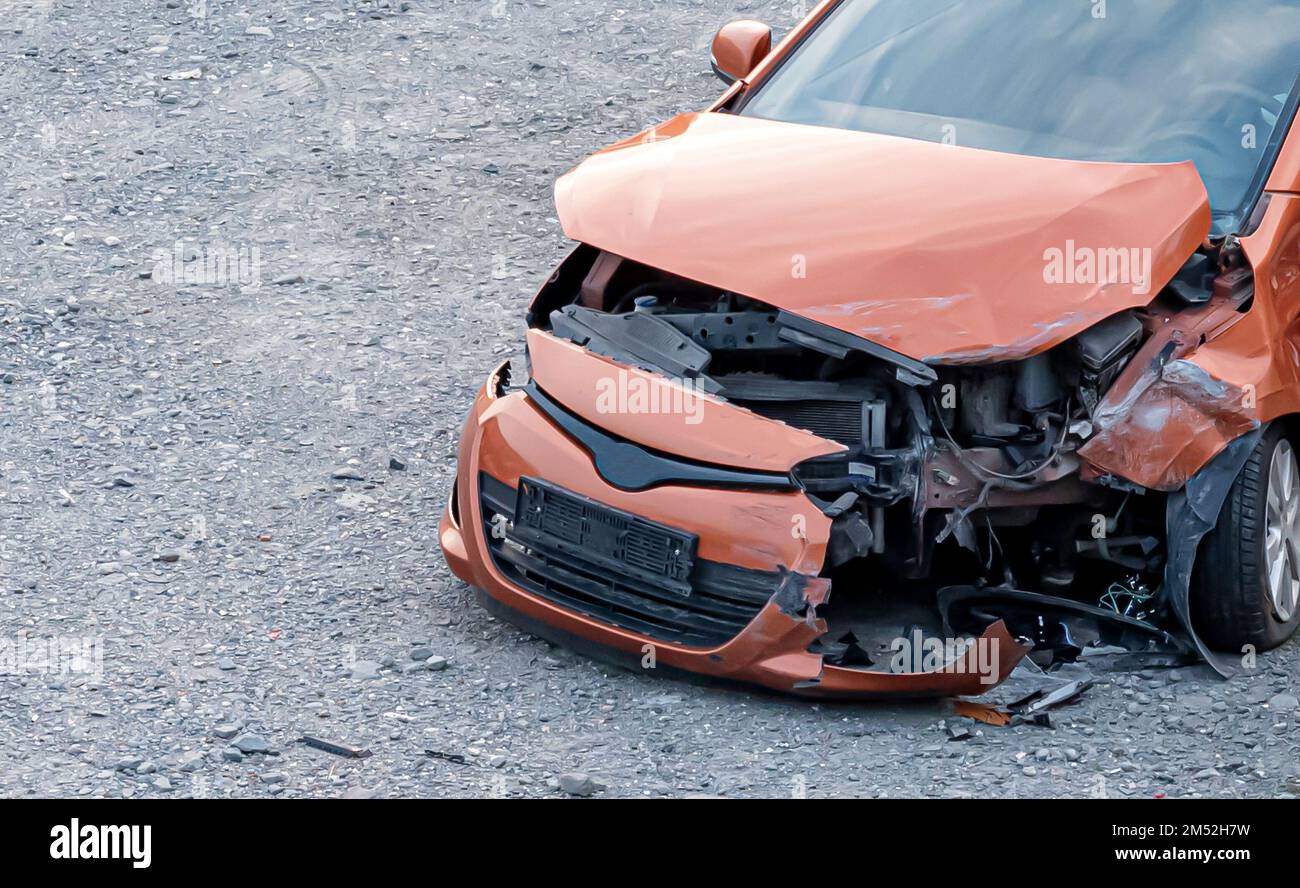 A damaged car after accident, front view Stock Photo - Alamy