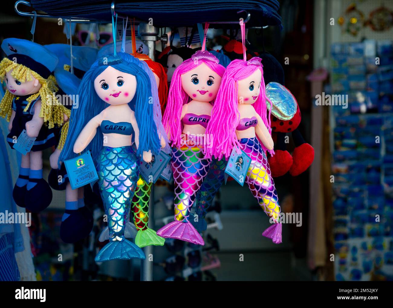 April 26 2022 Capri iTALY -Colorful souvenir shop depicting Santa Claus ...